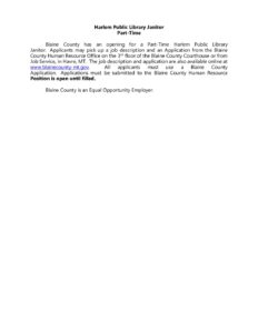 Harlem Public Library Janitor Job Posting 2026 | Blaine County