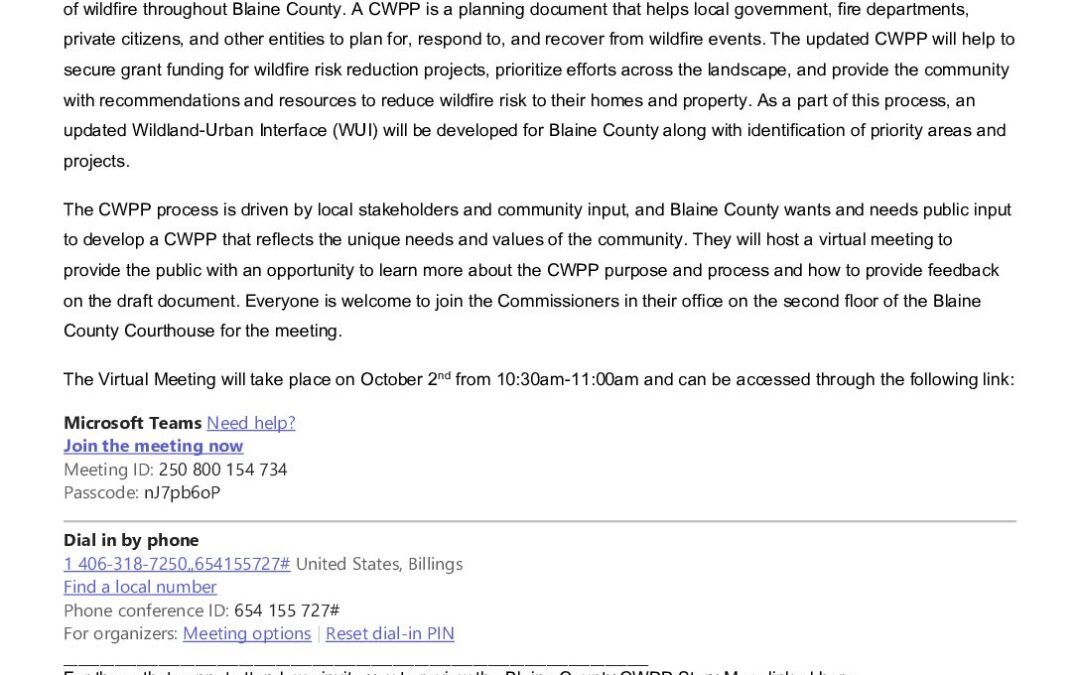 Public Meeting Notice CWPP | Blaine County